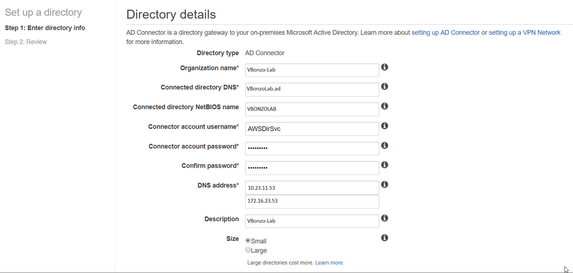 AWS WorkSpaces – Creating an AD Connector – VirtualBonzo